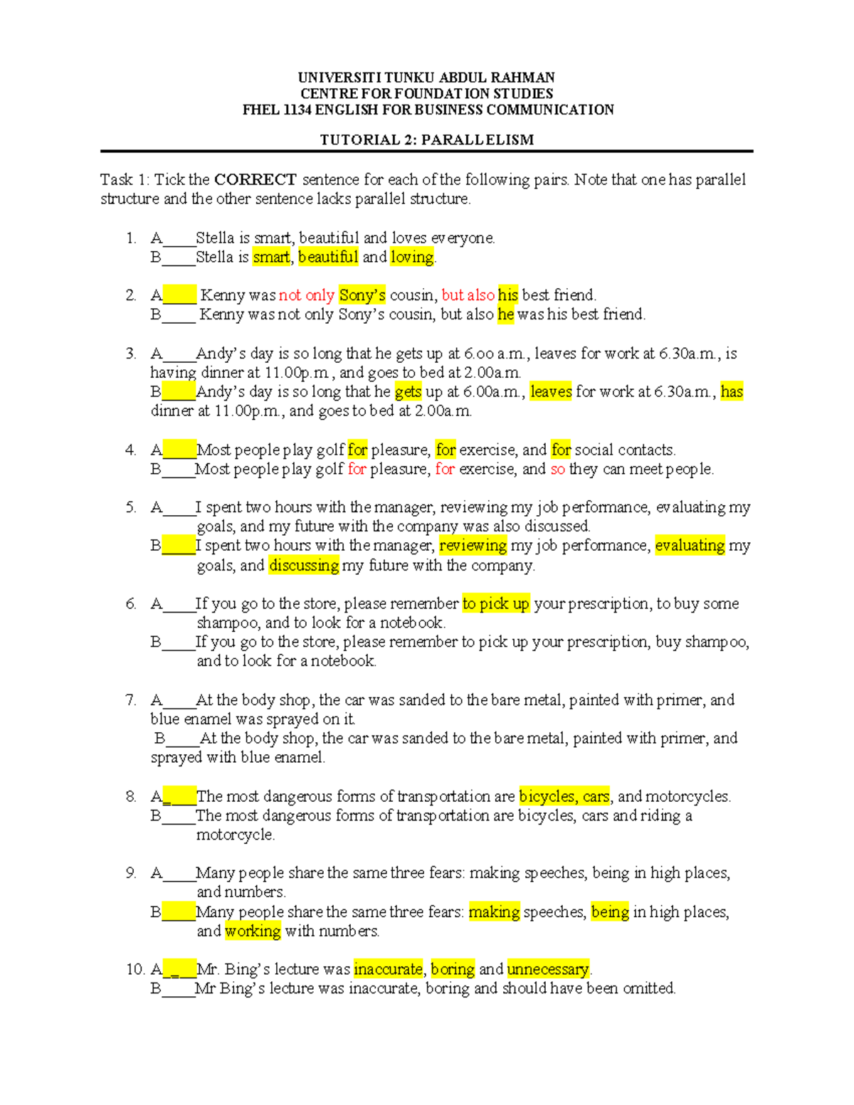 Tutorial 2 Parallelism - Student - UNIVERSITI TUNKU ABDUL RAHMAN CENTRE ...