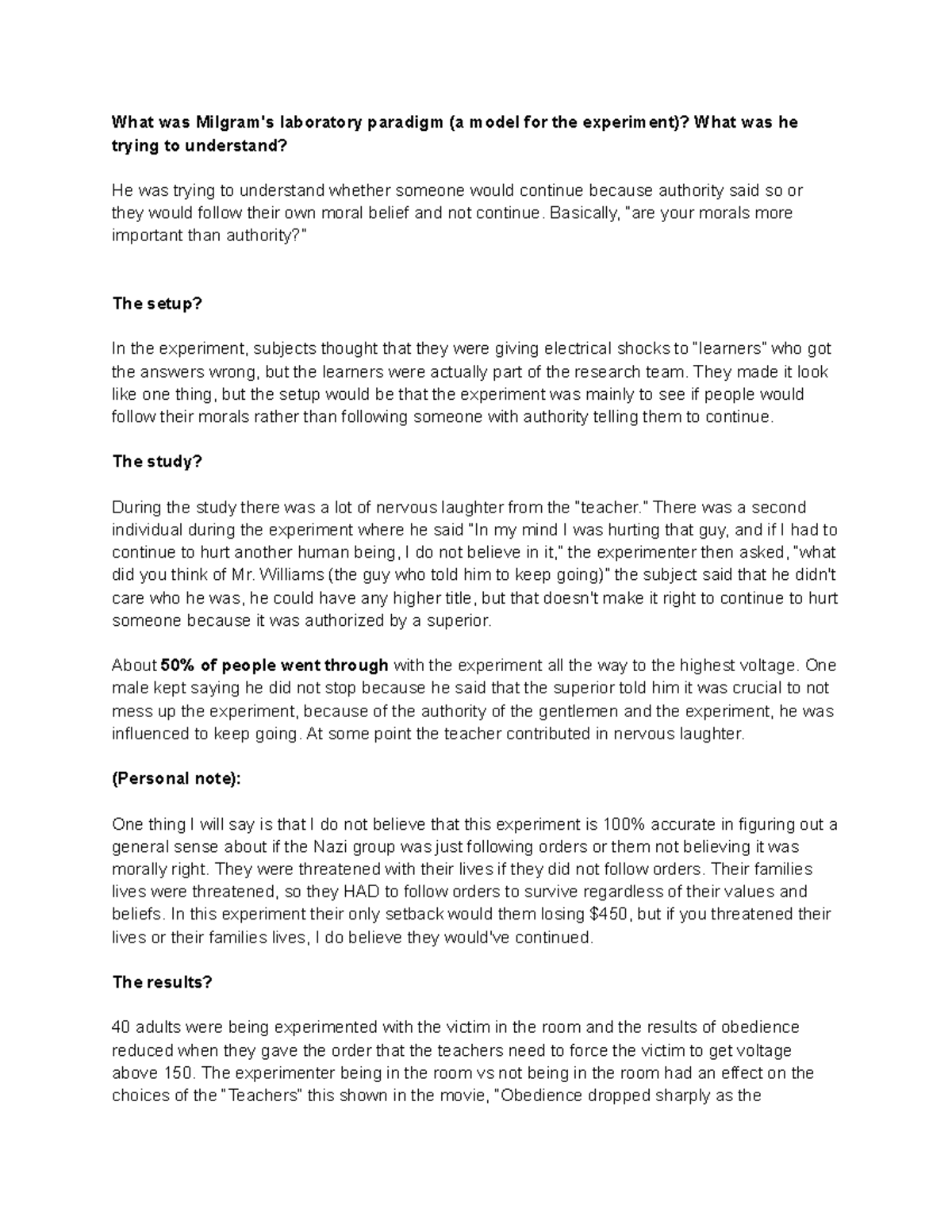 Pscyhology Notes The Milgirm Experiment - What was Milgram's laboratory ...
