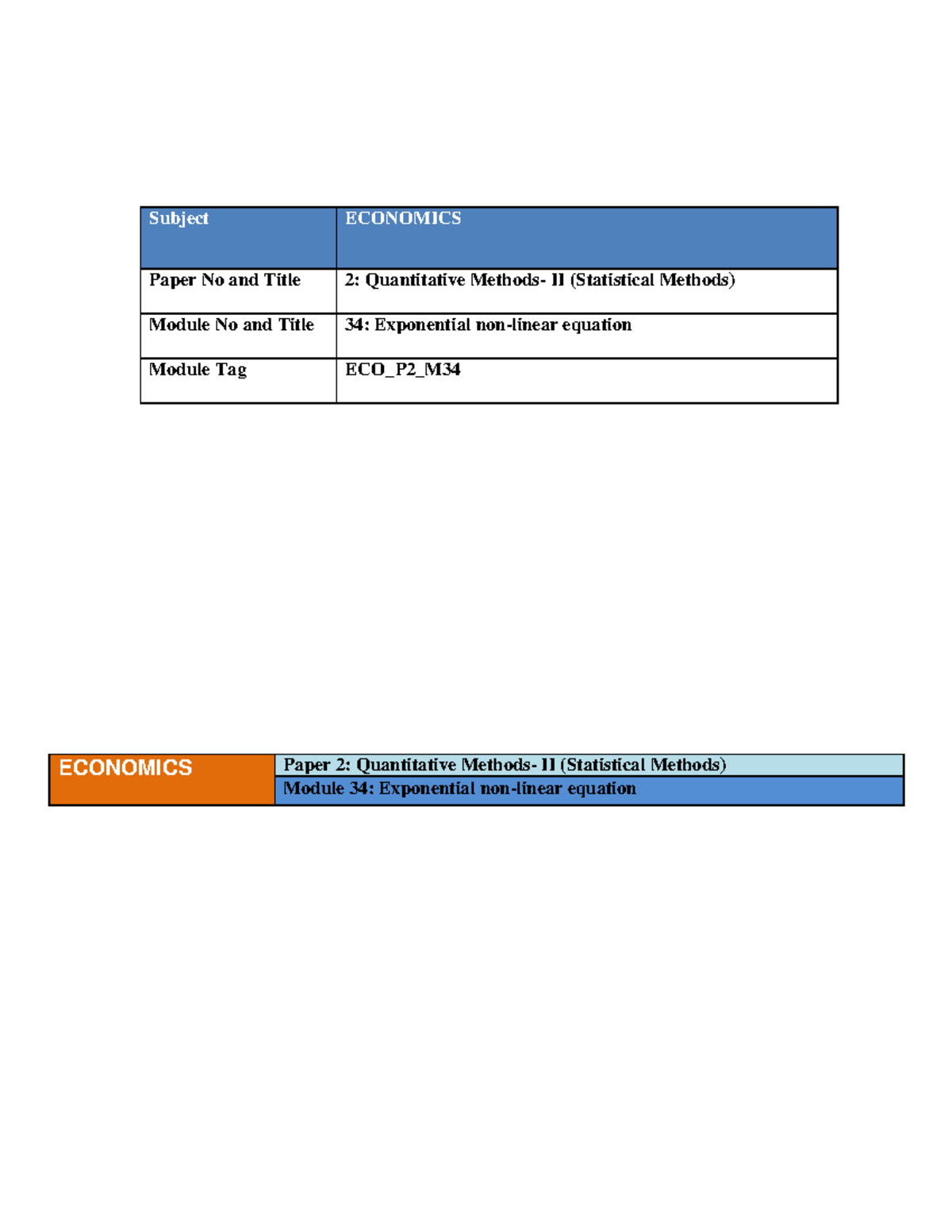 Exponential non-linear equation - Economics_ Statistical Method - Studocu