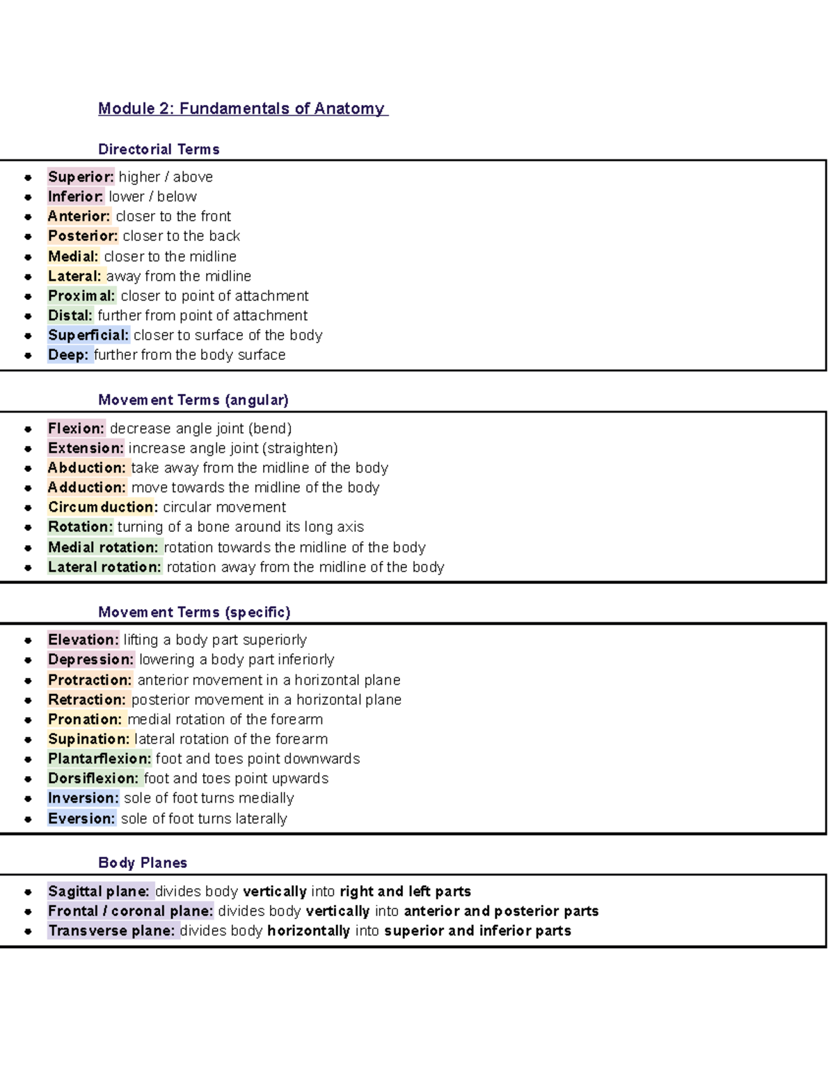 Structural Anatomy Study Doc Mod 2-5 - Module 2: Fundamentals of ...