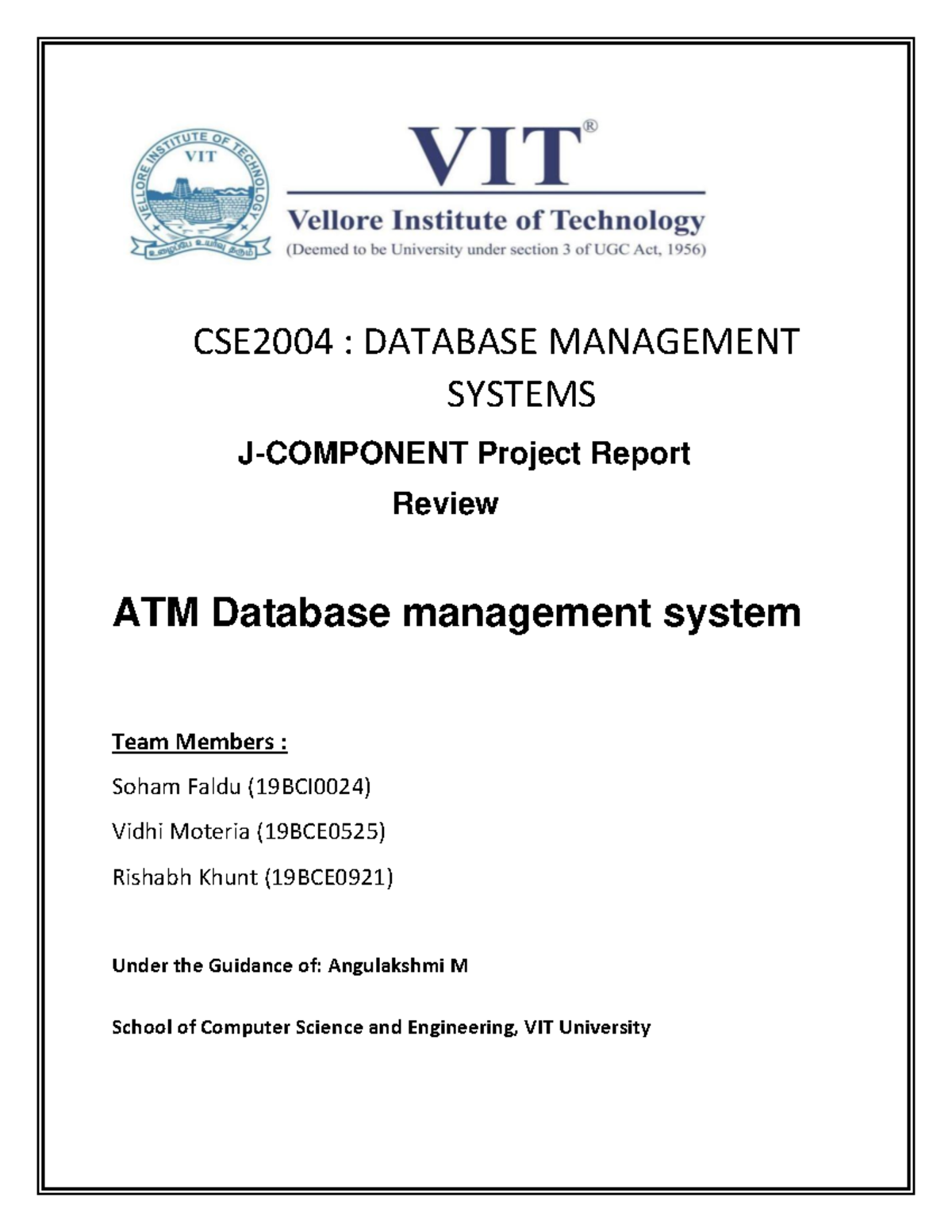 Final Document - viv hug guy - CSE2004 : DATABASE MANAGEMENT S SYSTEMS J-COMPONENT Project ...