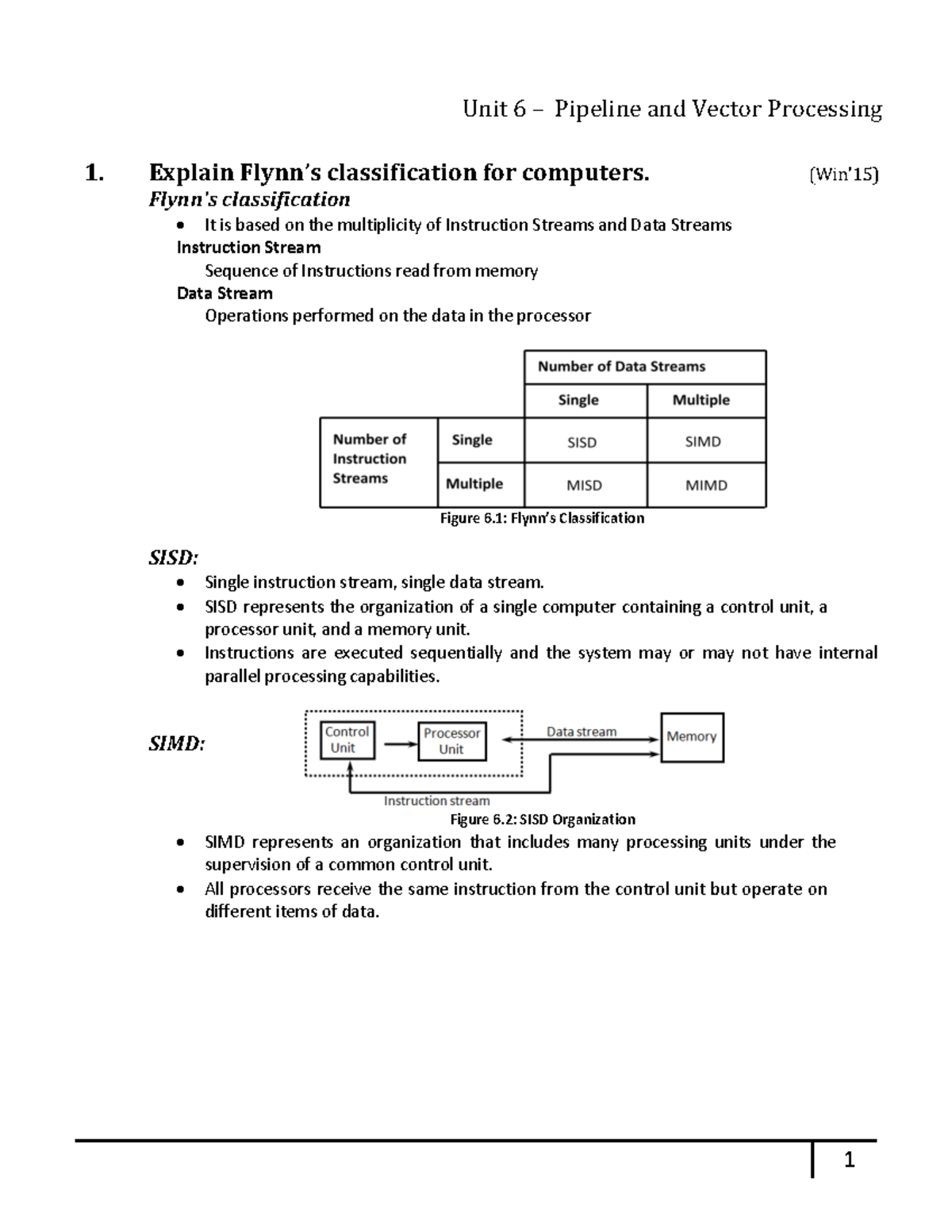 Computer Organization and Architecture(COA)-Parallel Processing - 1. Explain Flynn’s ...