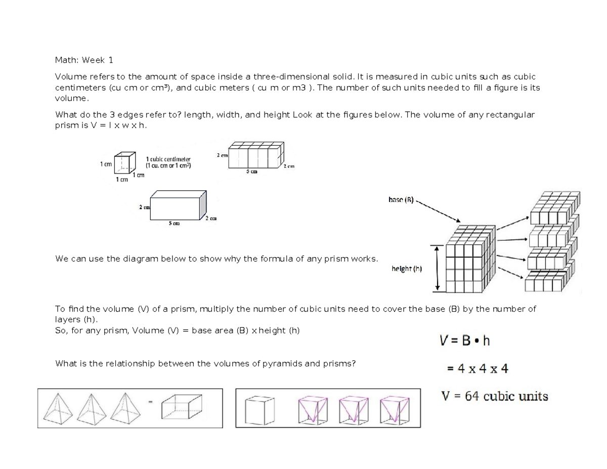 Worksheets for G6 - hkghfh - Math: Week 1 Volume refers to the amount of space inside a - Studocu