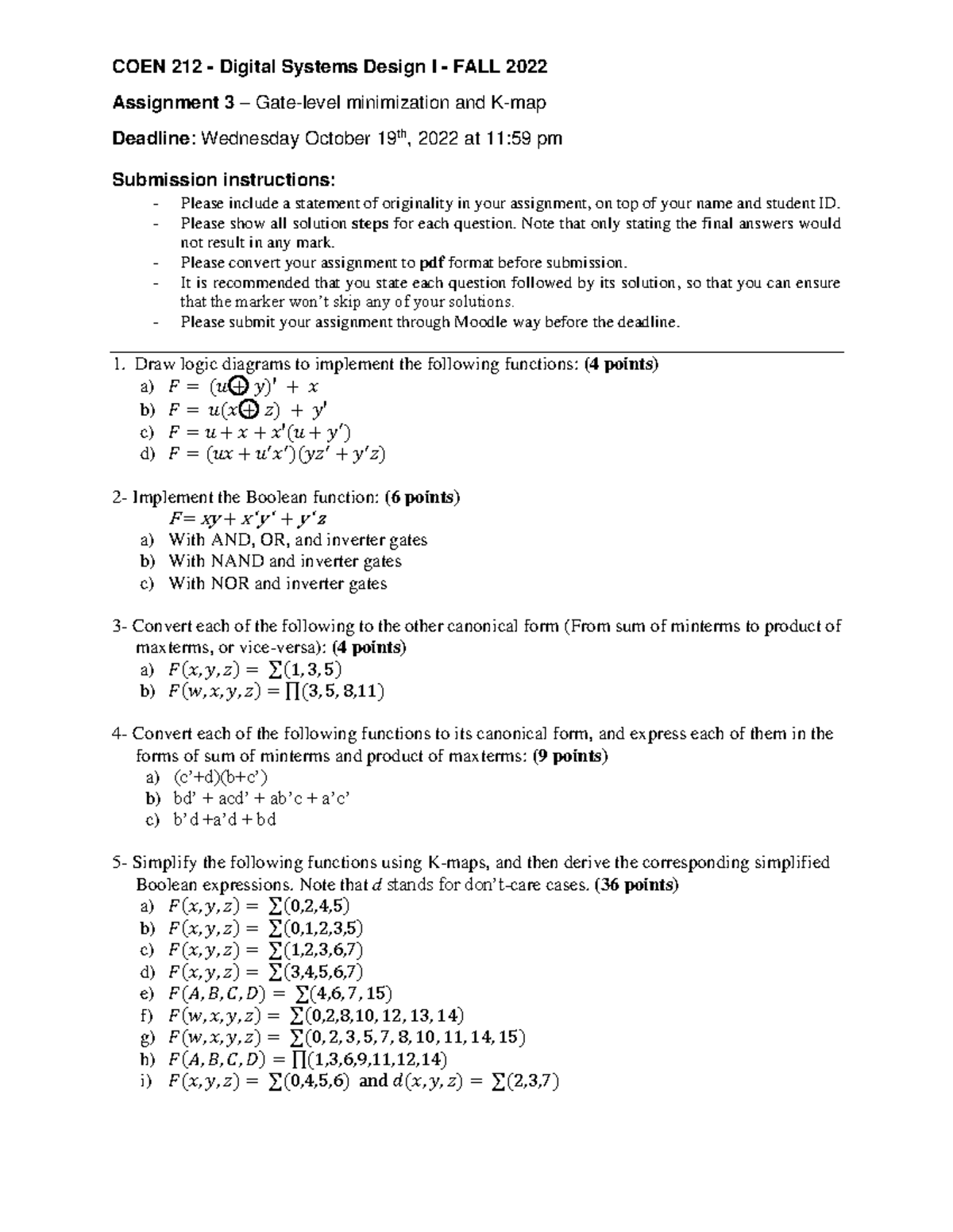 Assignment 3 - COEN 212 - Digital Systems Design I - FALL 2022 ...