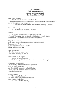 MUSC 205 – Exam 1 - Summary History of Popular Music, 1950-Present ...