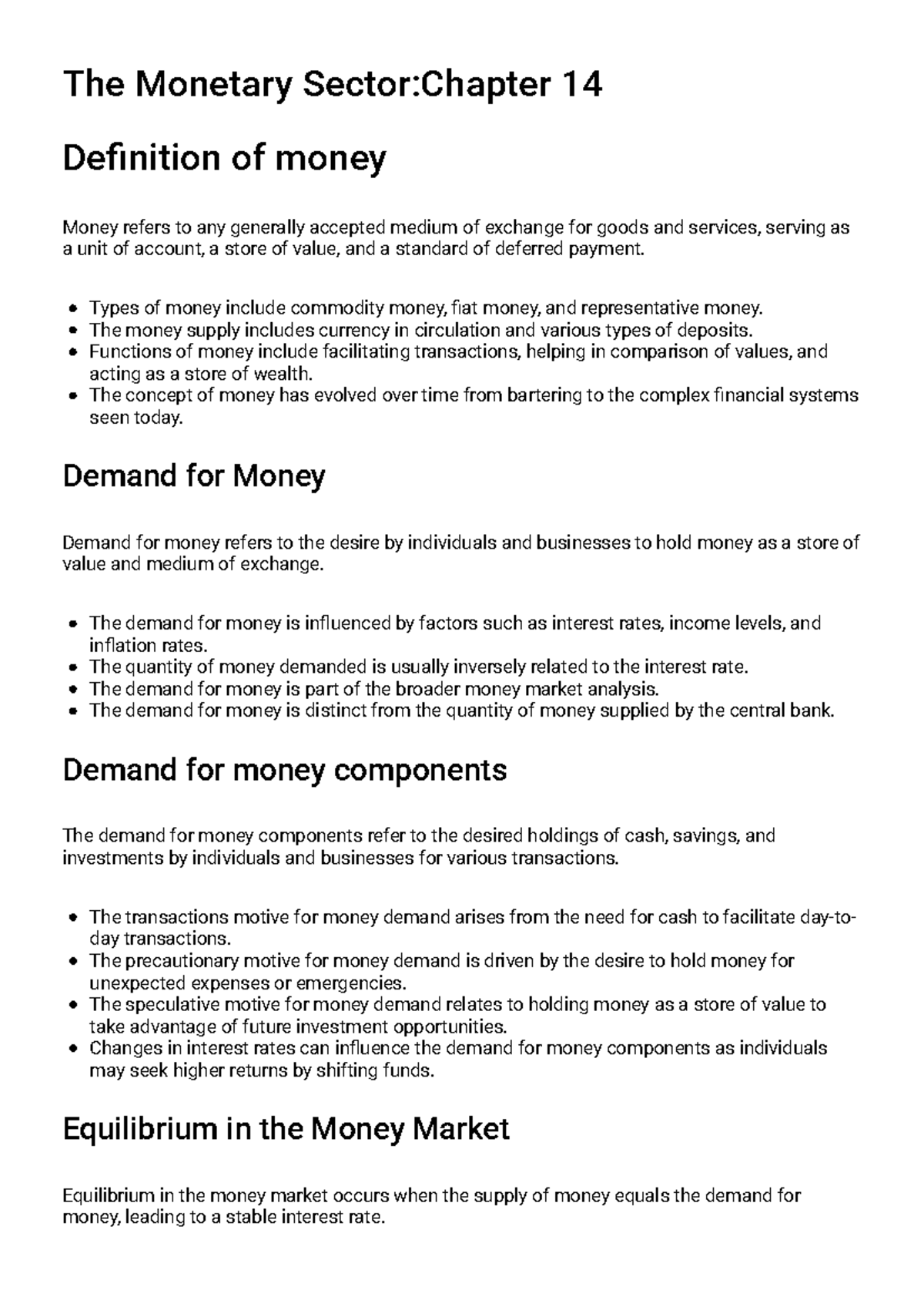 Macroeconomics 15112024-Study Guide - The Monetary Sector:Chapter 14 ...