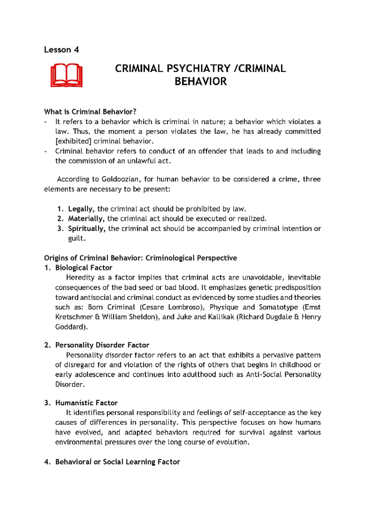 Criminal Psychiatry - BS Criminology - Studocu