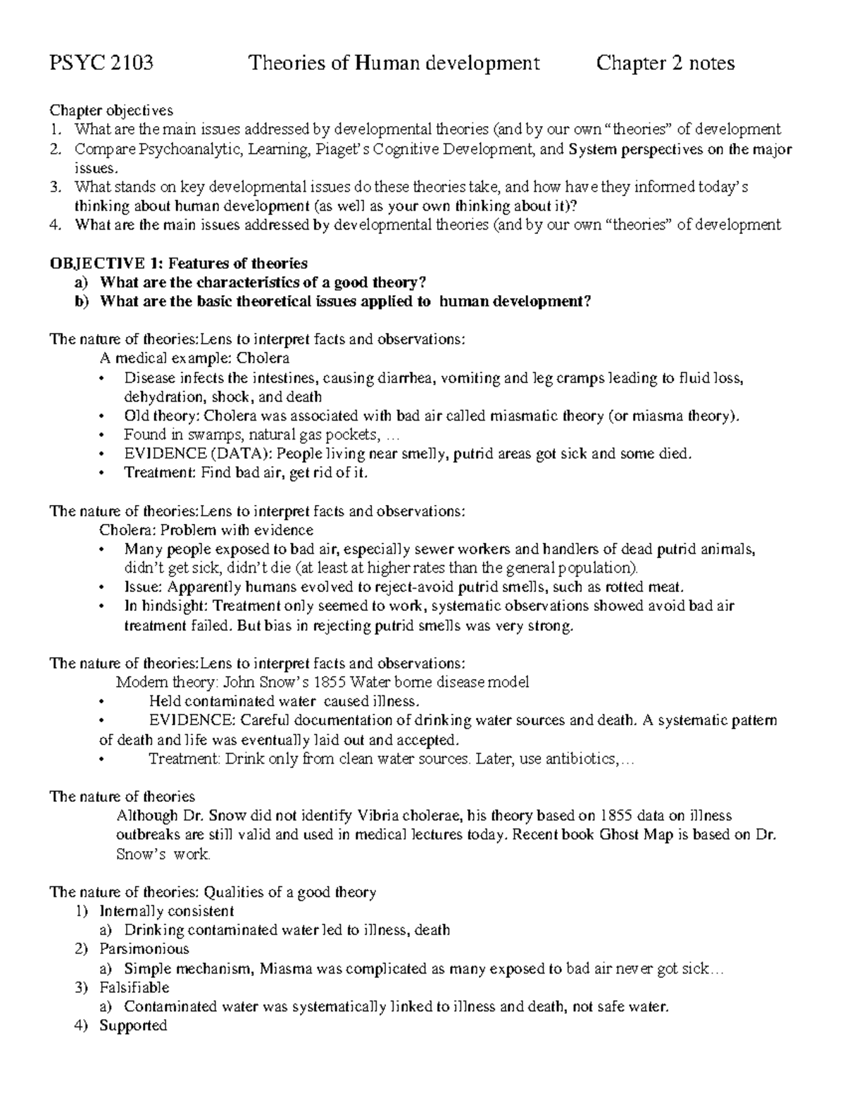 2103 Chapter 02 Notes Theories of lifespan human development - PSYC ...