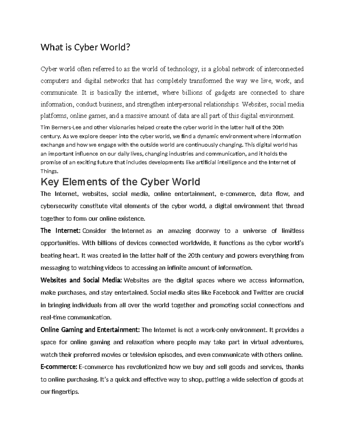 What is Cyber World - Lectuture Notes - What is Cyber World? Cyber ...