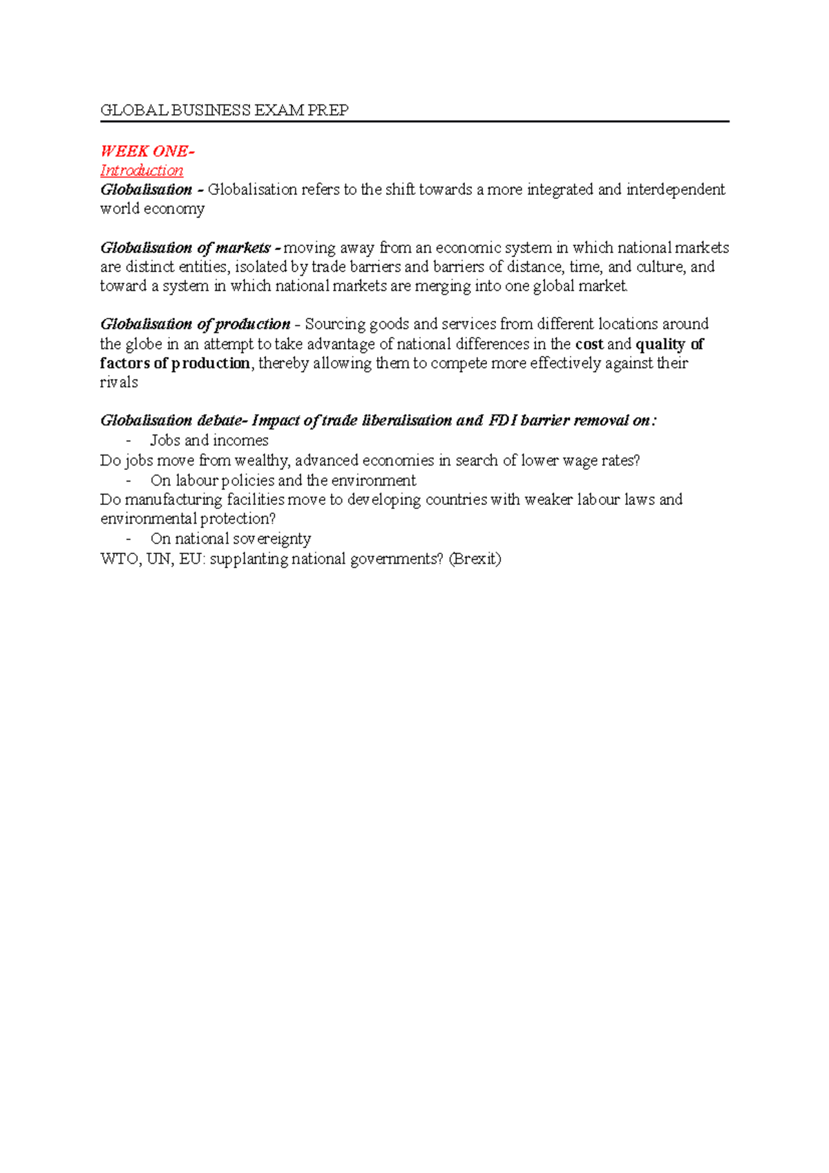 Global Business EXAM PREP - GLOBAL BUSINESS EXAM PREP WEEK ...