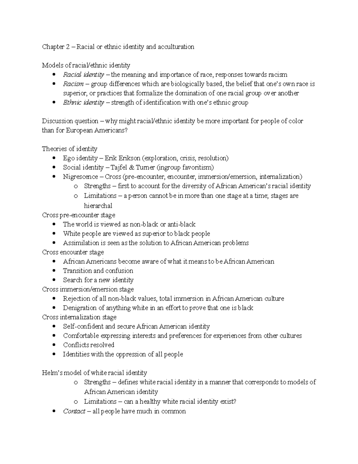 Ch. 2 Notes - Chapter 2 – Racial or ethnic identity and acculturation ...
