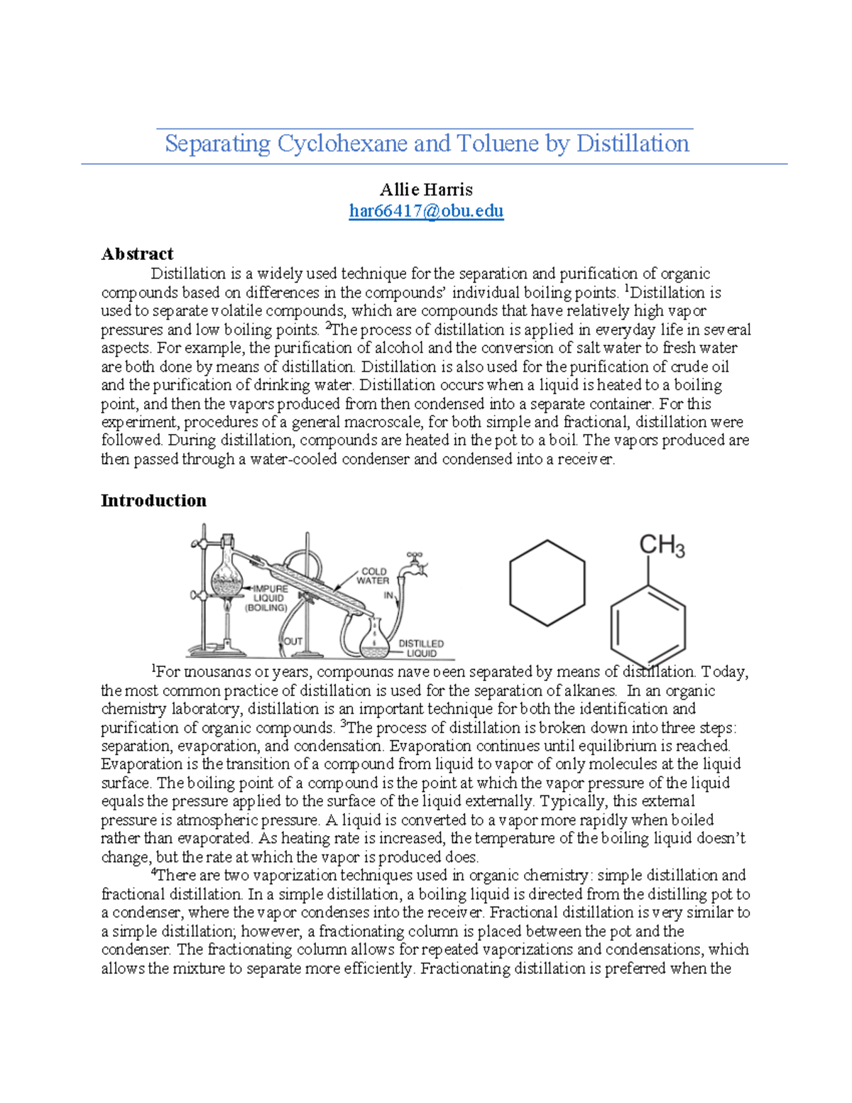 Final Distillation Formal LAB Report - Separating Cyclohexane and ...