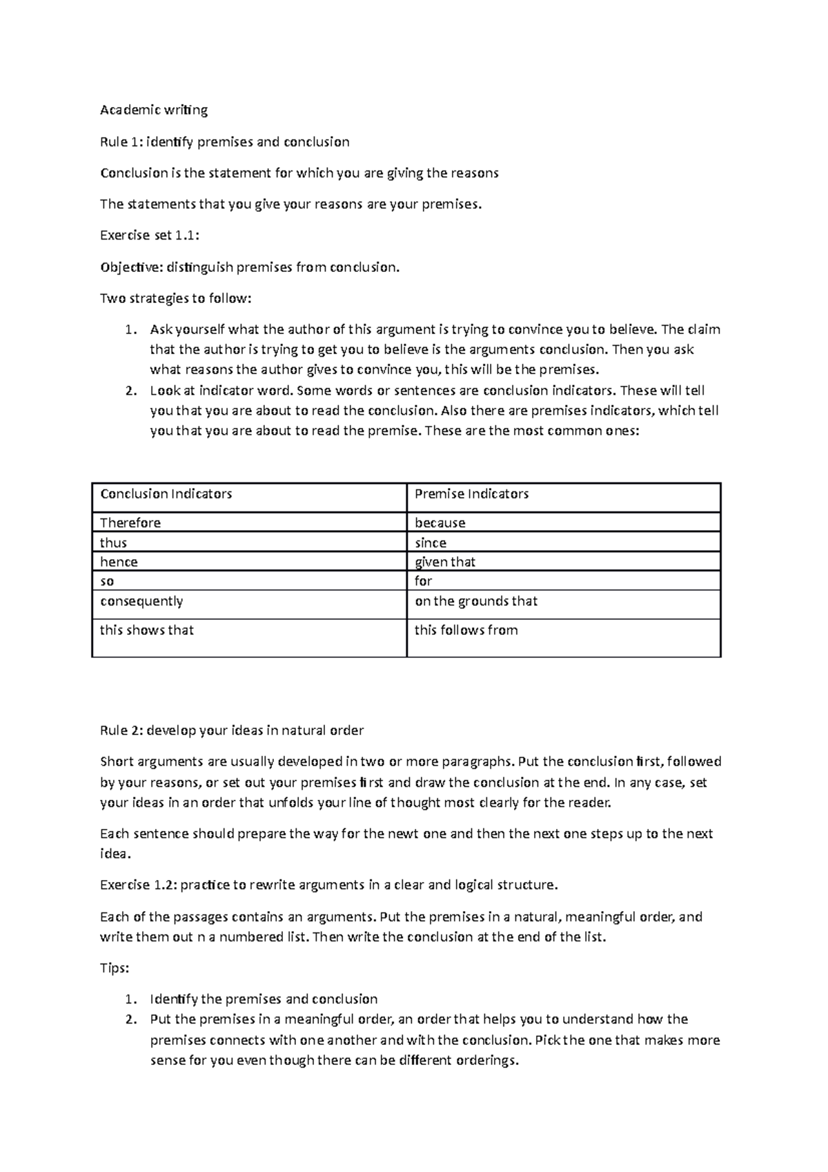 Rules 1 7 - Academic writing Rule 1: identify premises and conclusion ...