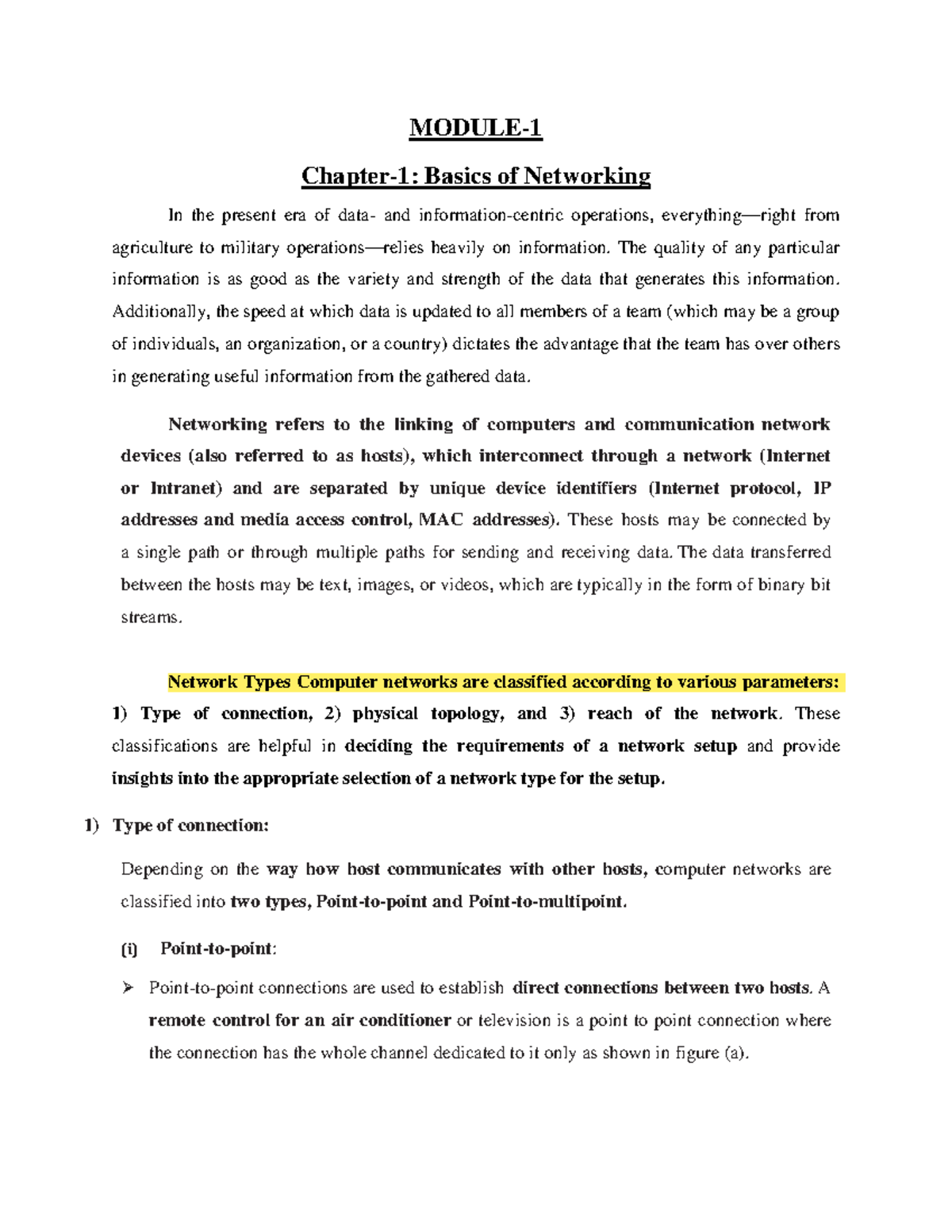 Module 1 full - ... - MODULE- Chapter-1: Basics of Networking In the ...