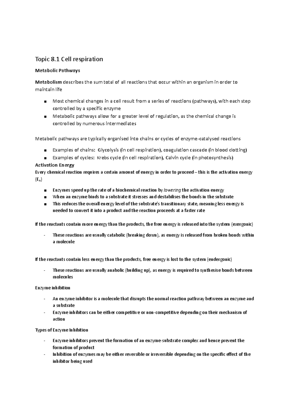 Topic 8 Biology - Topic 8 Cell respiration Metabolic Pathways ...
