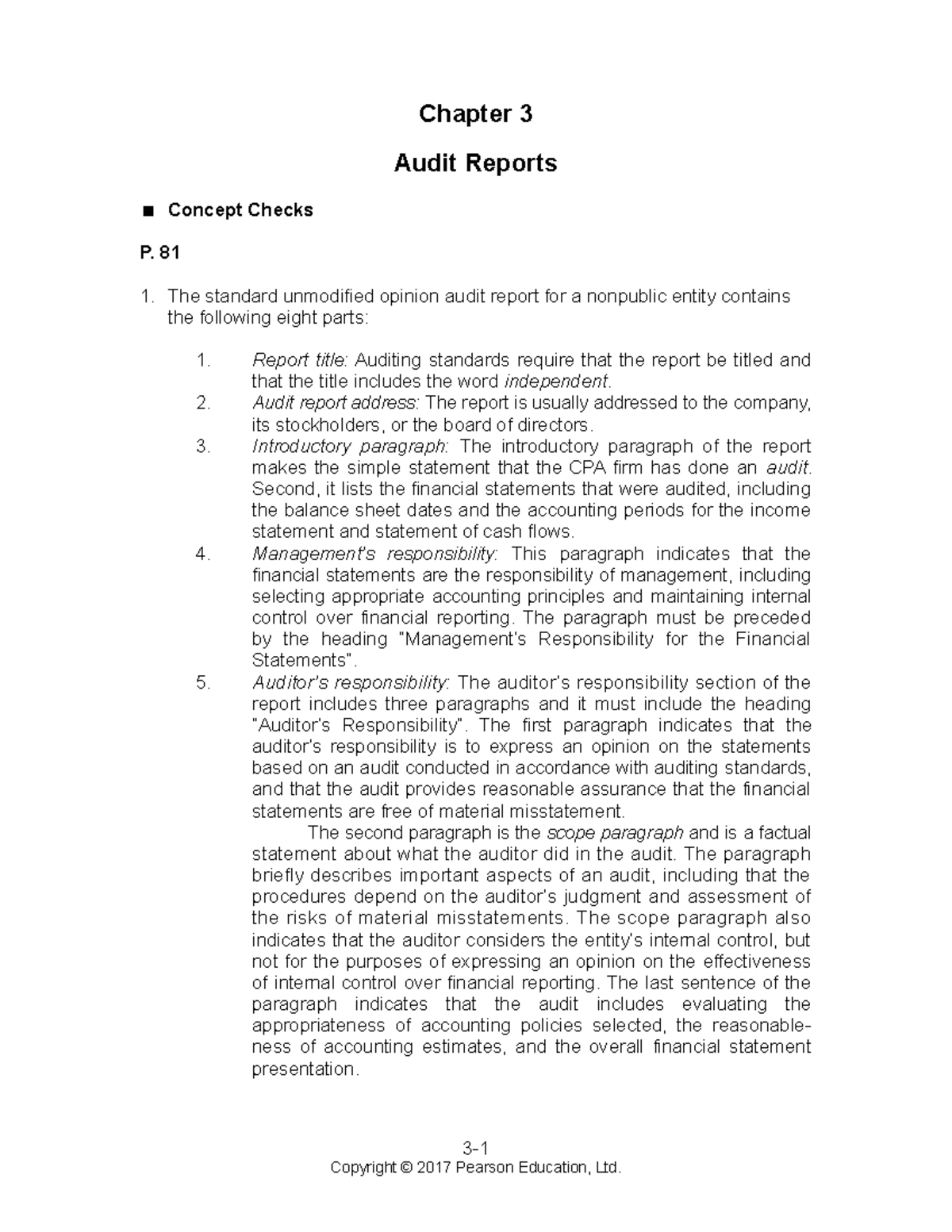Arens auditing 16e sm 03 - Chapter 3 Audit Reports Concept Checks P. 81 ...