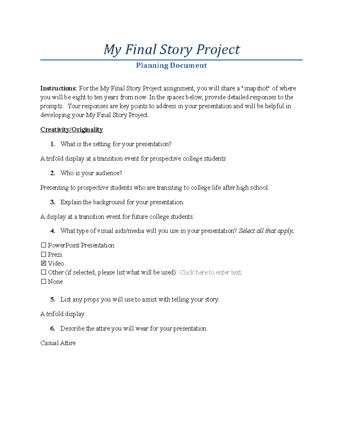 FSP - Planning Document - My Final Story Project Planning Document ...