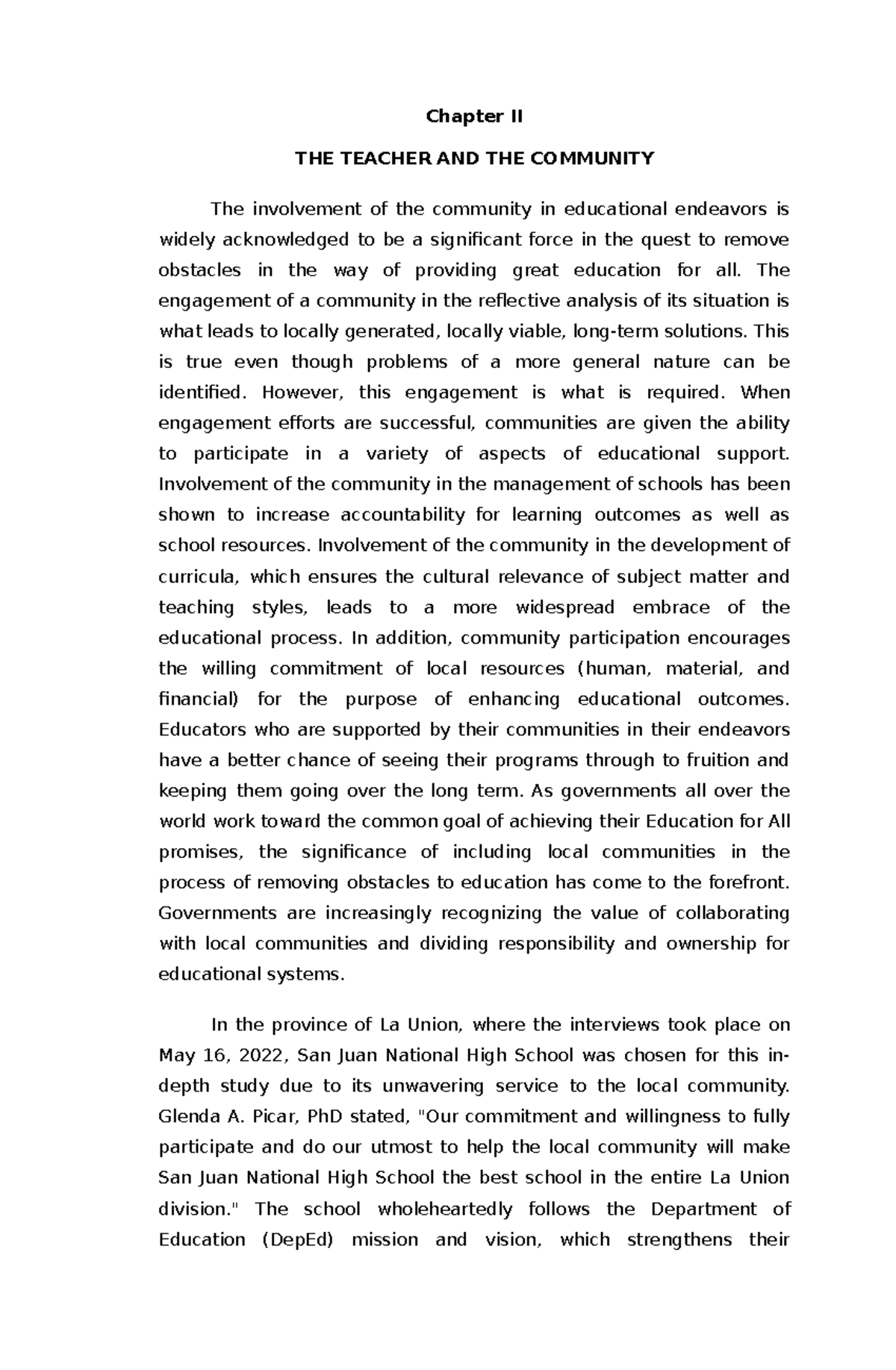 Chapter 2 3 and 4 EDUC 109 - Chapter II THE TEACHER AND THE COMMUNITY ...