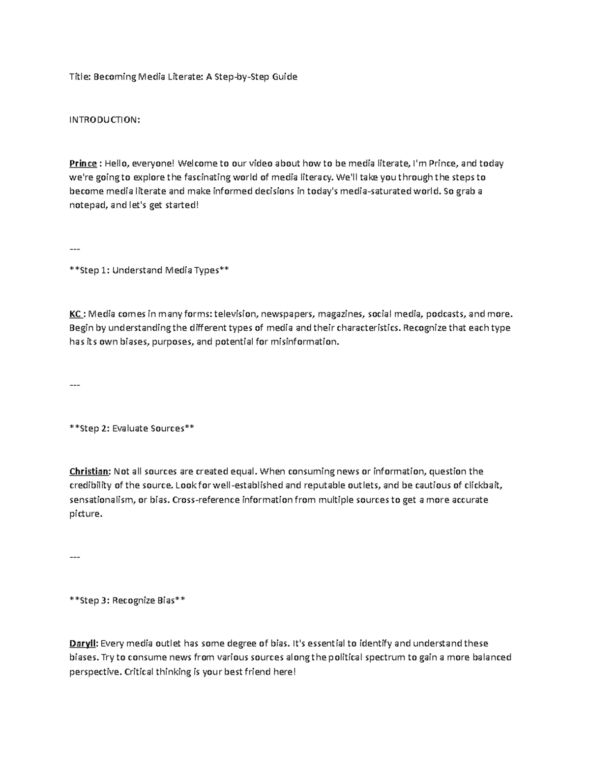 Group 5 script - gfgfgfg - Title: Becoming Media Literate: A Step-by ...