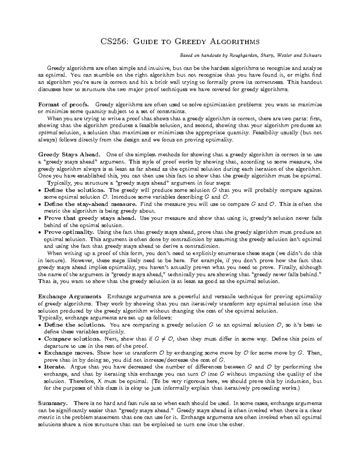 Guide To Greedy Algorithms Cs256 Guide To Greedy Algorithms Based On Handouts By Roughgarden