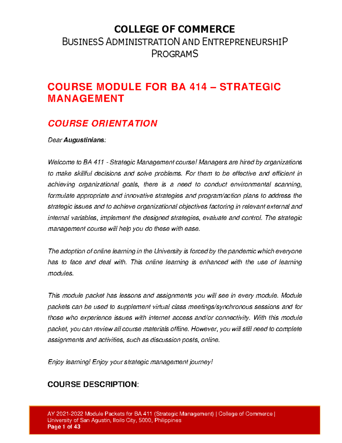 Strategic Management Compiled MOD 1-7 - BUSINESS ADMINISTRATION AND ...