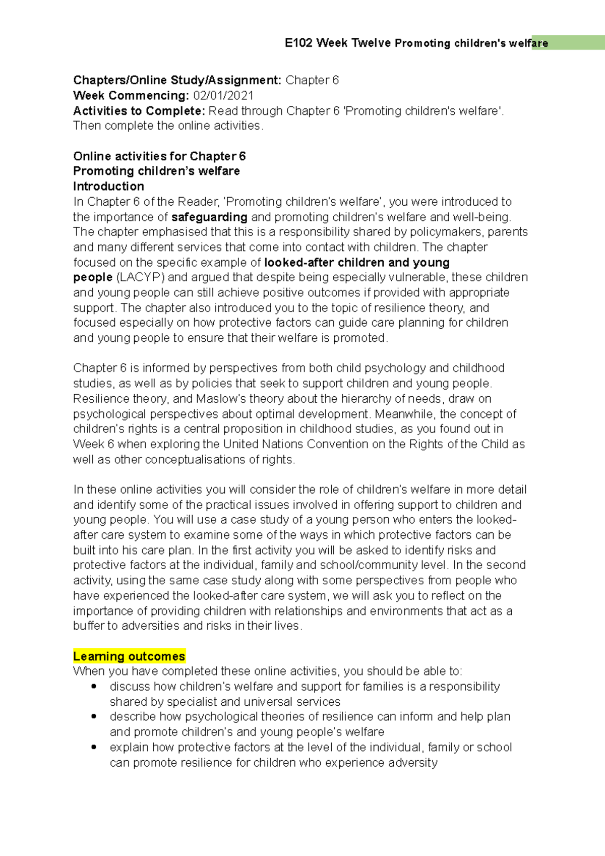 Chapter 6 E102 notes - Chapters/Online Study/Assignment: Chapter 6 Week ...