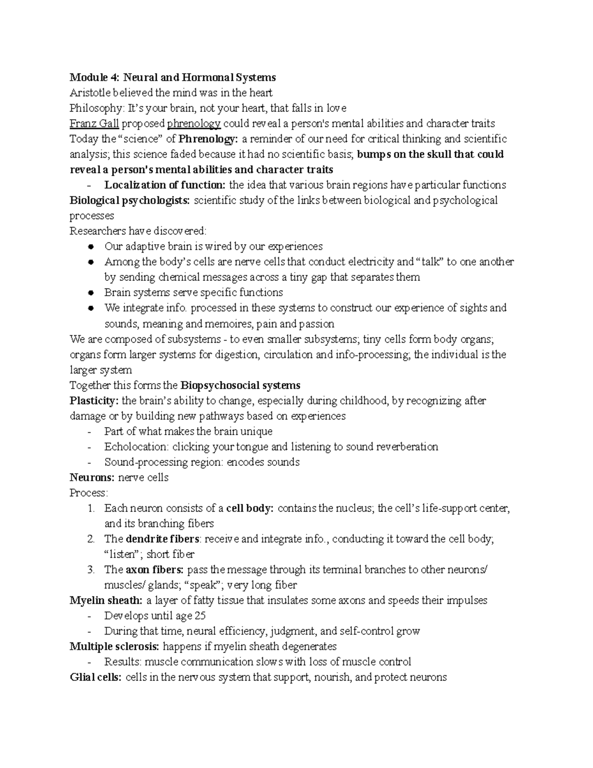 General Psych 1101 Module 4,5,6 - Module 4: Neural and Hormonal Systems ...