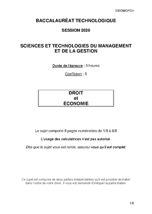 Stmg-spe-droit-economie-2022-metropole 2 - BACCALAURÉAT TECHNOLOGIQUE ÉPREUVE D’ENSEIGNEMENT DE ...