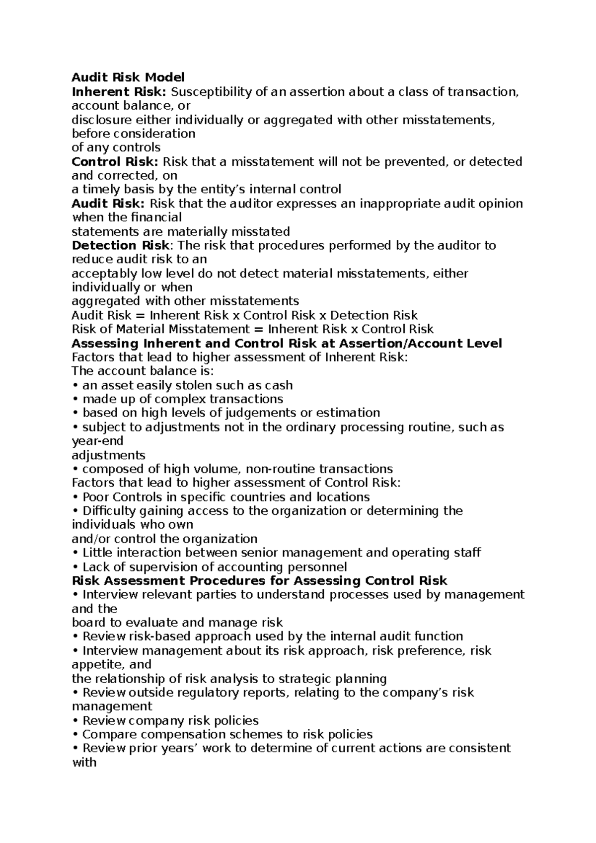 Audit Risk Model - Audit Risk Model Inherent Risk: Susceptibility of an ...