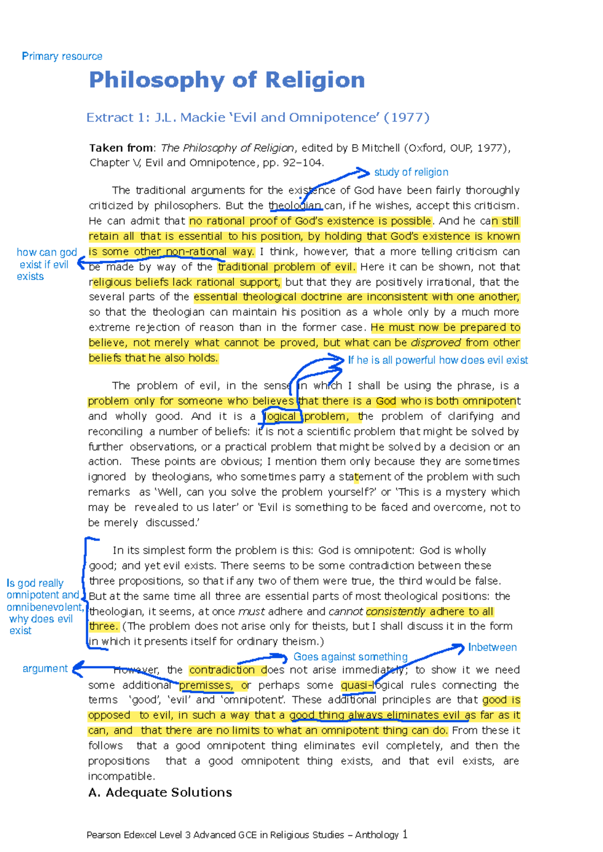 Philosophy Anthology - No extra notes added - Philosophy of Religion ...