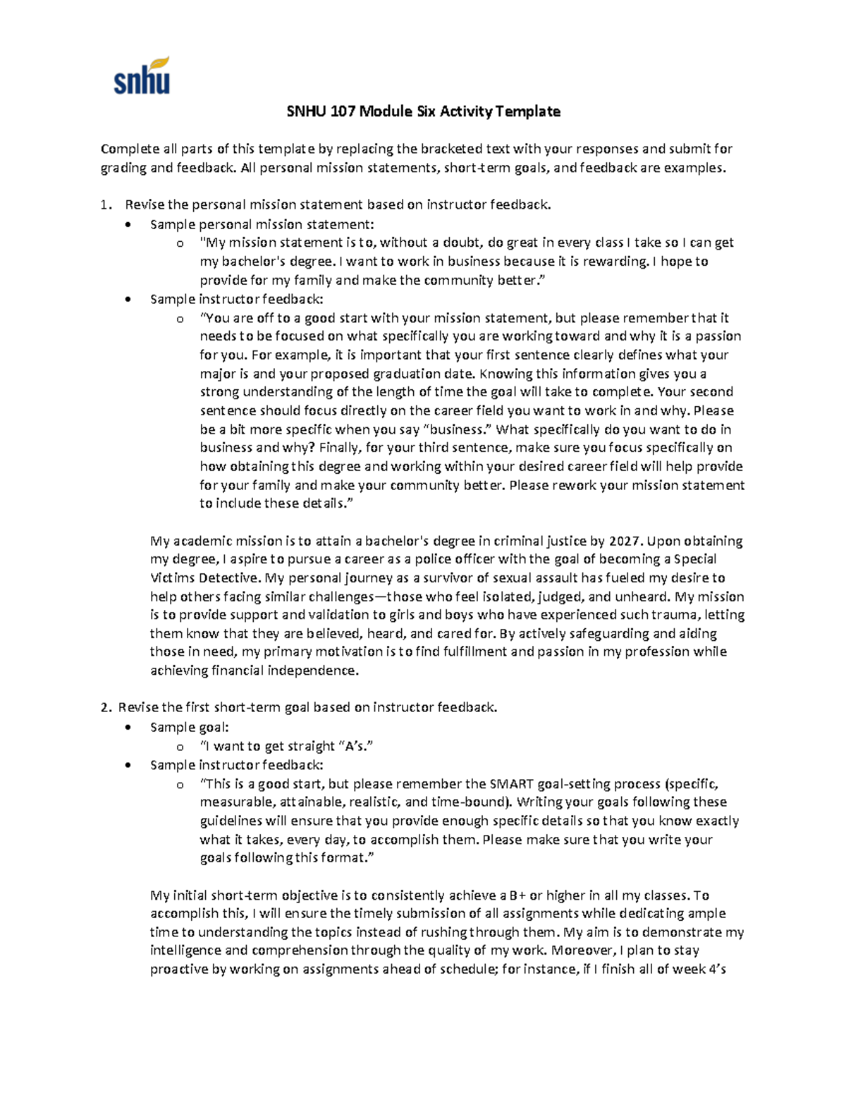 SNHU 107 Module Six Activity Template - SNHU 107 Module Six Activity ...