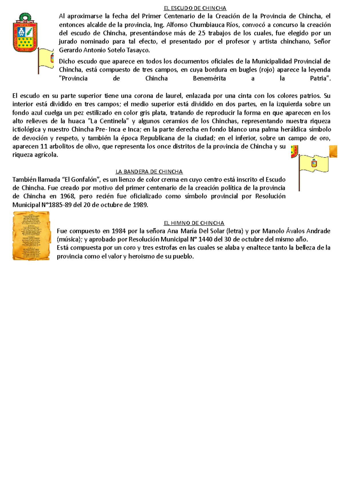 LOS Símbolos DE Chincha - EL ESCUDO DE CHINCHA Al aproximarse la fecha ...