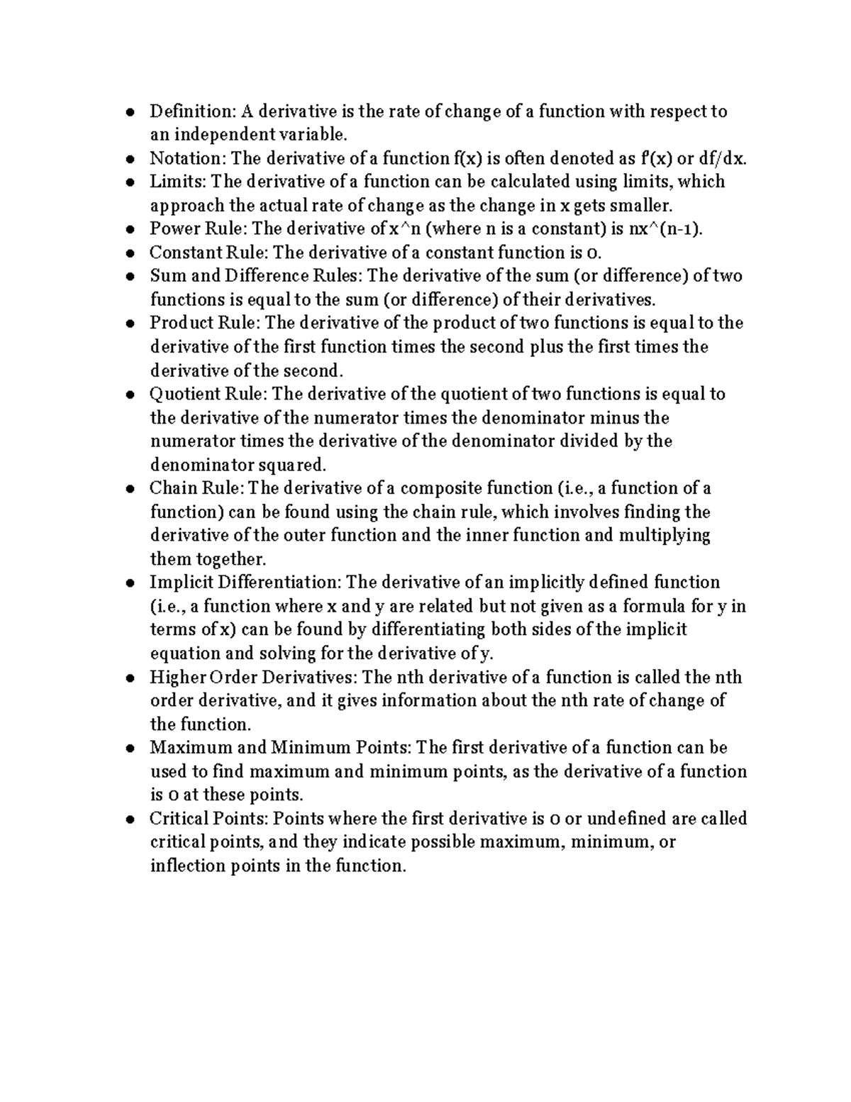 Derivatives notes - Definition: A derivative is the rate of change of a ...