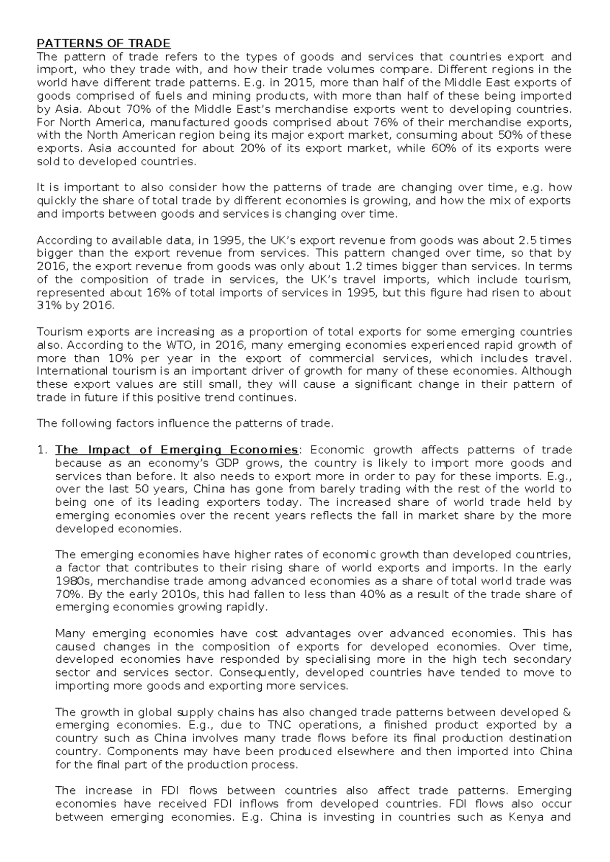 Patterns of trade - Different regions in the world have different trade ...