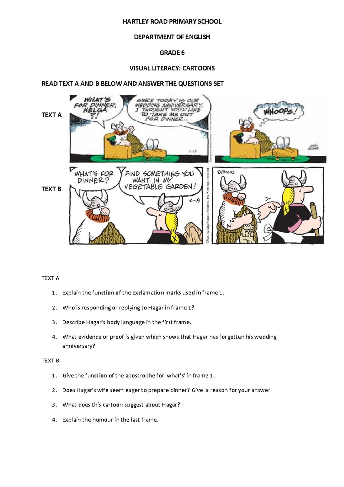 Visual text grade 6 hagar the horrible - HARTLEY ROAD PRIMARY SCHOOL ...