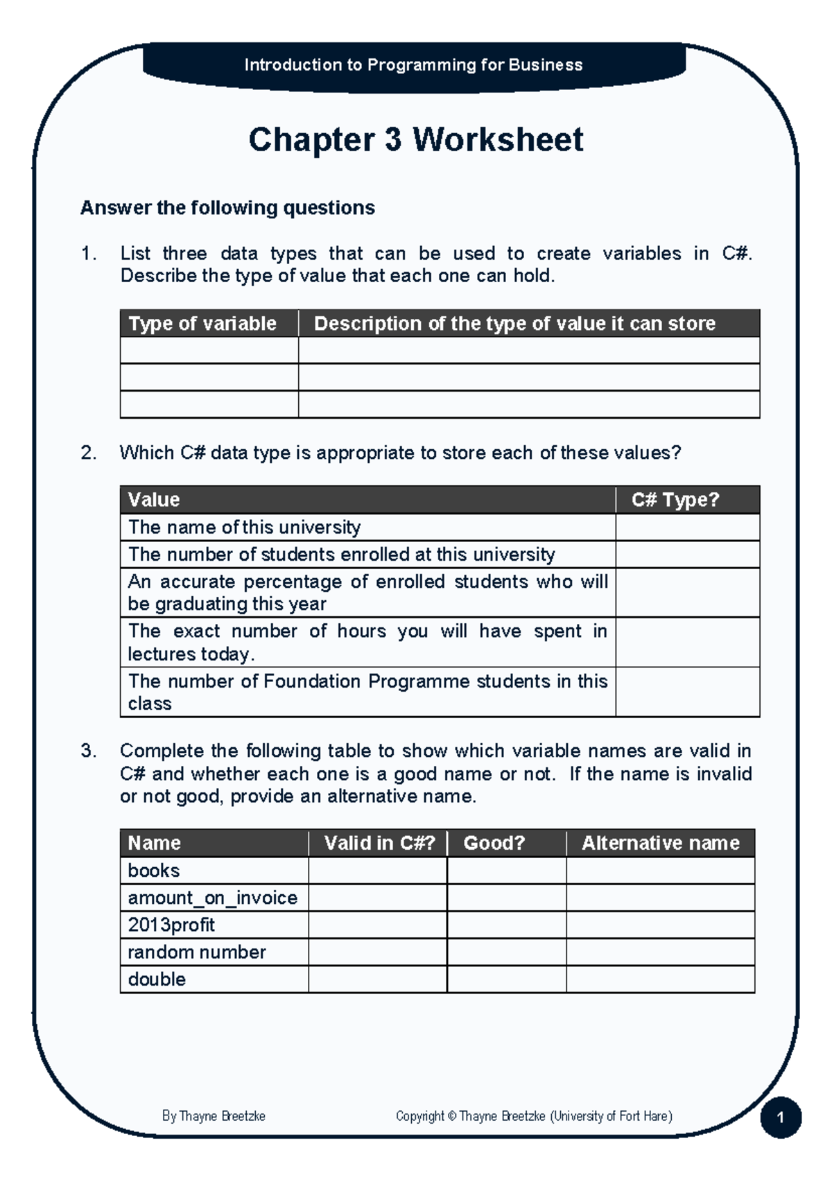 Worksheet (Chp 3) - It helps for better understanding. - Chapter 3 Worksheet Answer the ...