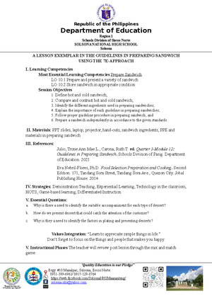 Lesson Plan The Law of Sines and Its Application - Grade 12 tvl - Studocu