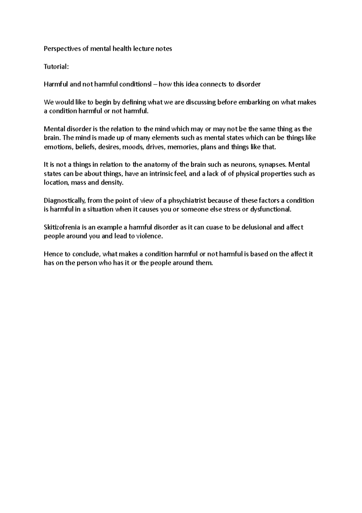 What makes a condition harmful or not harmful - Mental disorder is the ...