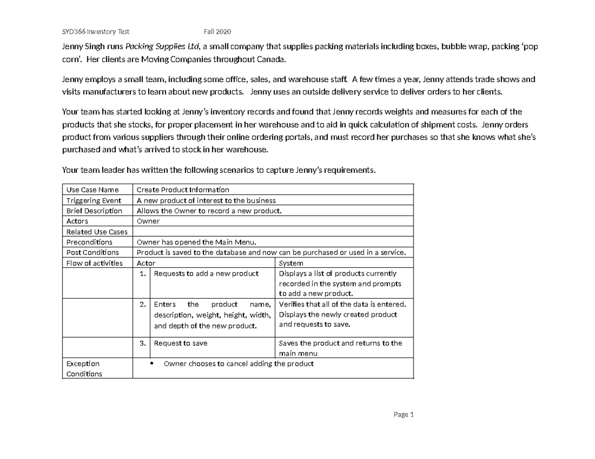 SYD366 Inventory Test - 4 - SYD366 Inventory Test Fall 2020 ...