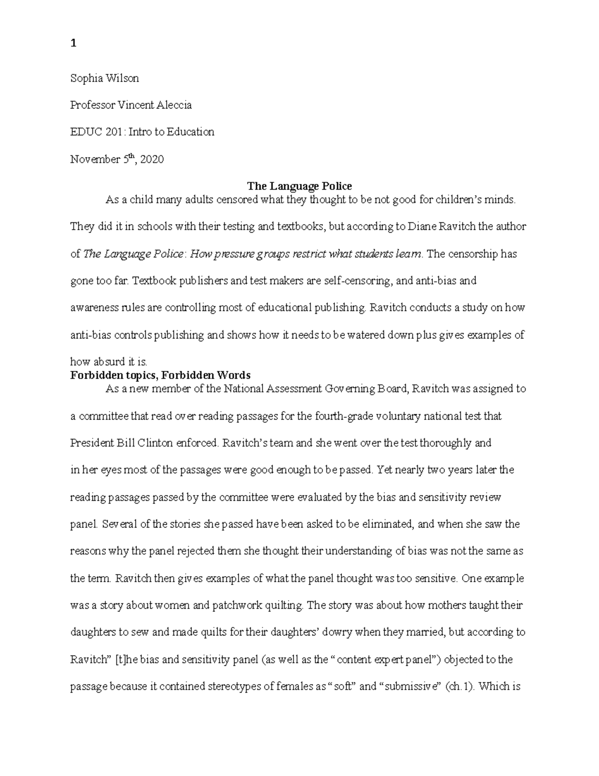Language Police - Sophia Wilson Professor Vincent Aleccia EDUC 201 ...