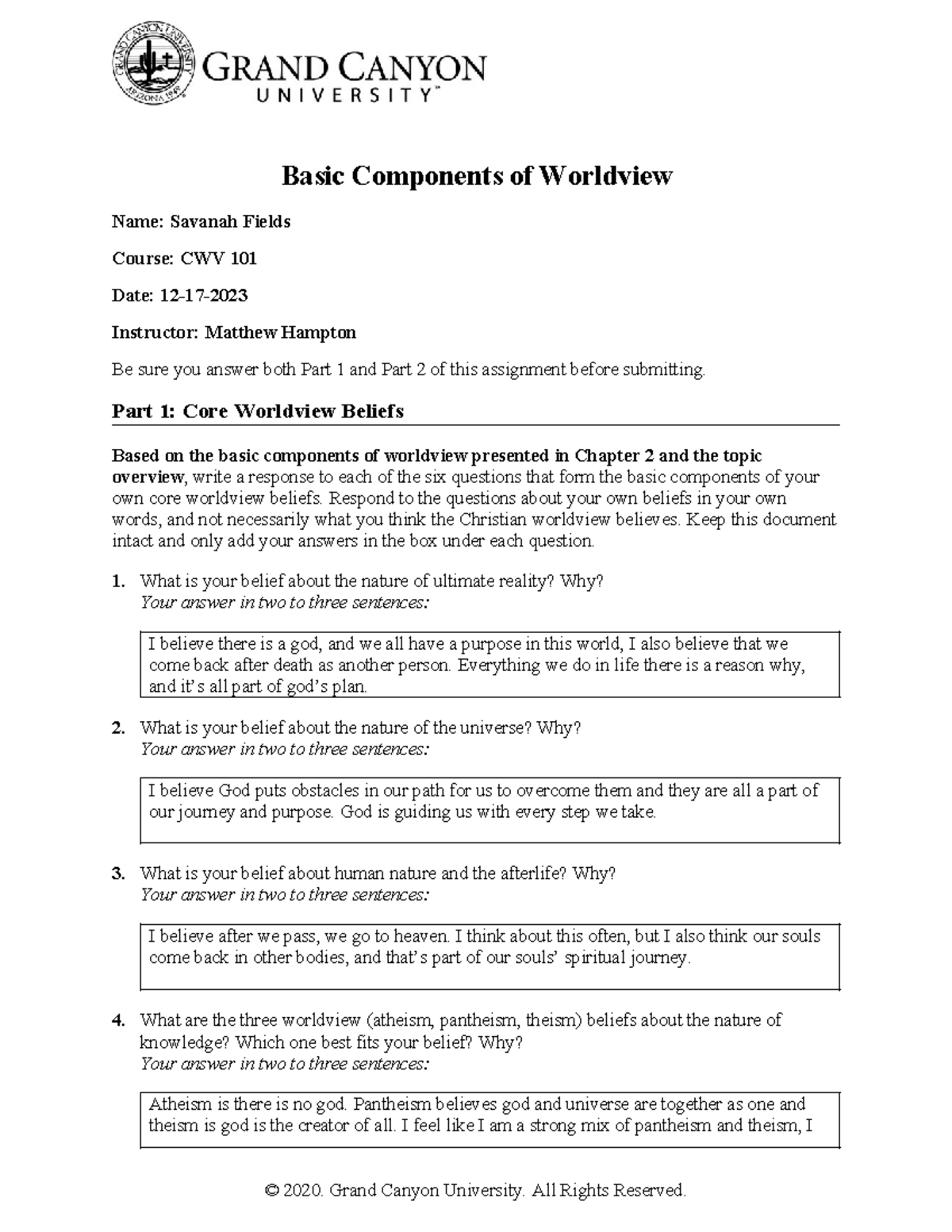 CWV-101-301-RS-T1Basic Components Of Worldview - Basic Components of Worldview Name: Savanah ...