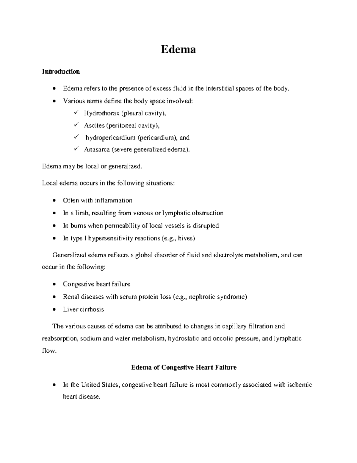 Edema - Lecture notes 1 - NURS 224 - MSJC - Studocu