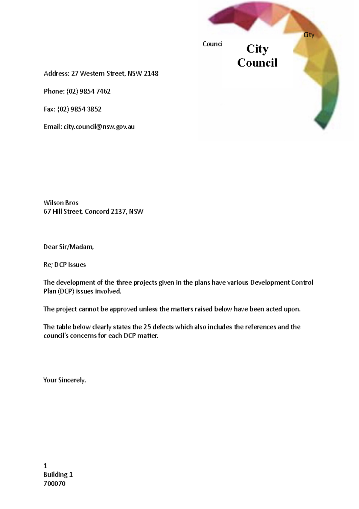 assessment 1 development control plan example - City Council Wilson ...