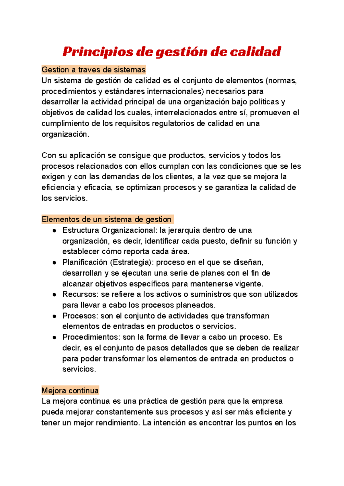 Principios de gestión de calidad - Principios de gestión de calidad Gestion a traves de sistemas ...