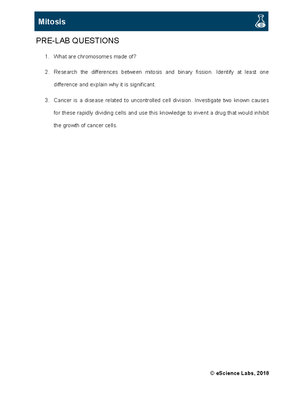 IB 1201 L08 Mitosis - Lab - PRE-LAB QUESTIONS What are chromosomes made ...