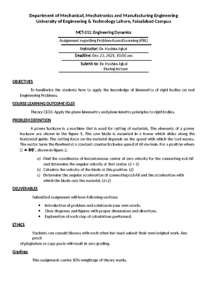 PBL Assignment Engineering Dynamics Fall 2021 - Department of ...