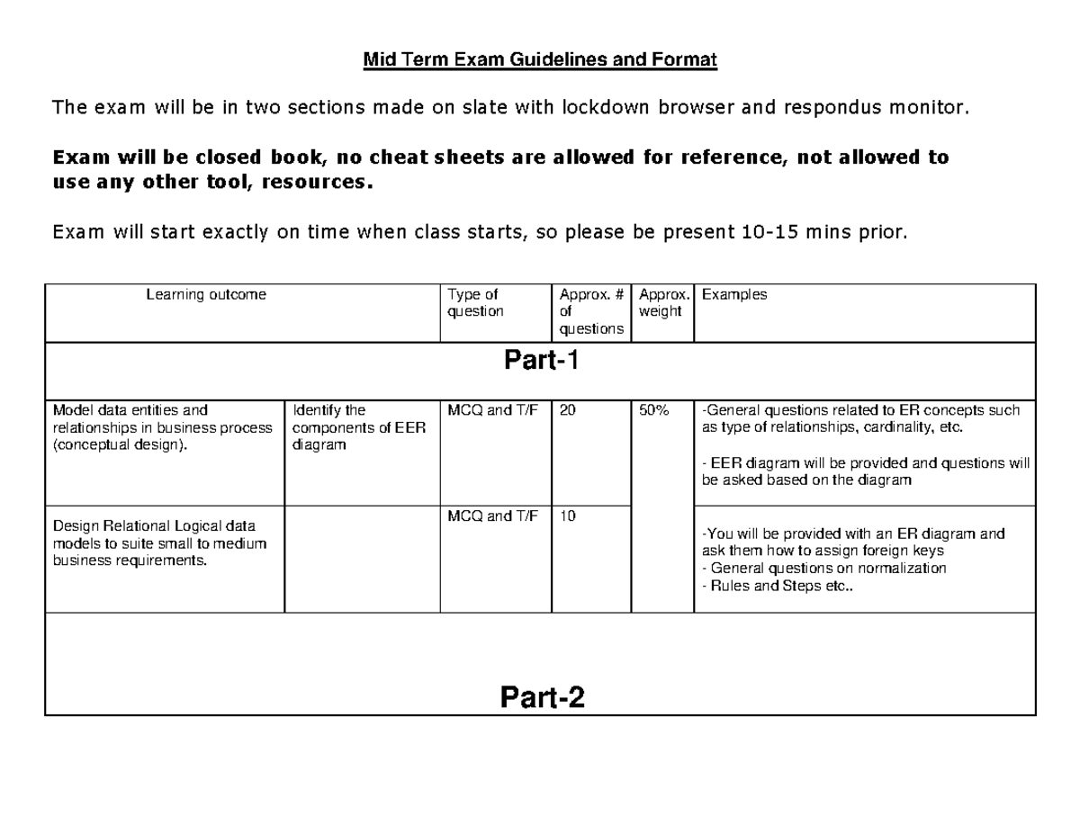 Mid Term Guide and Format - Mid Term Exam Guidelines and Format The ...