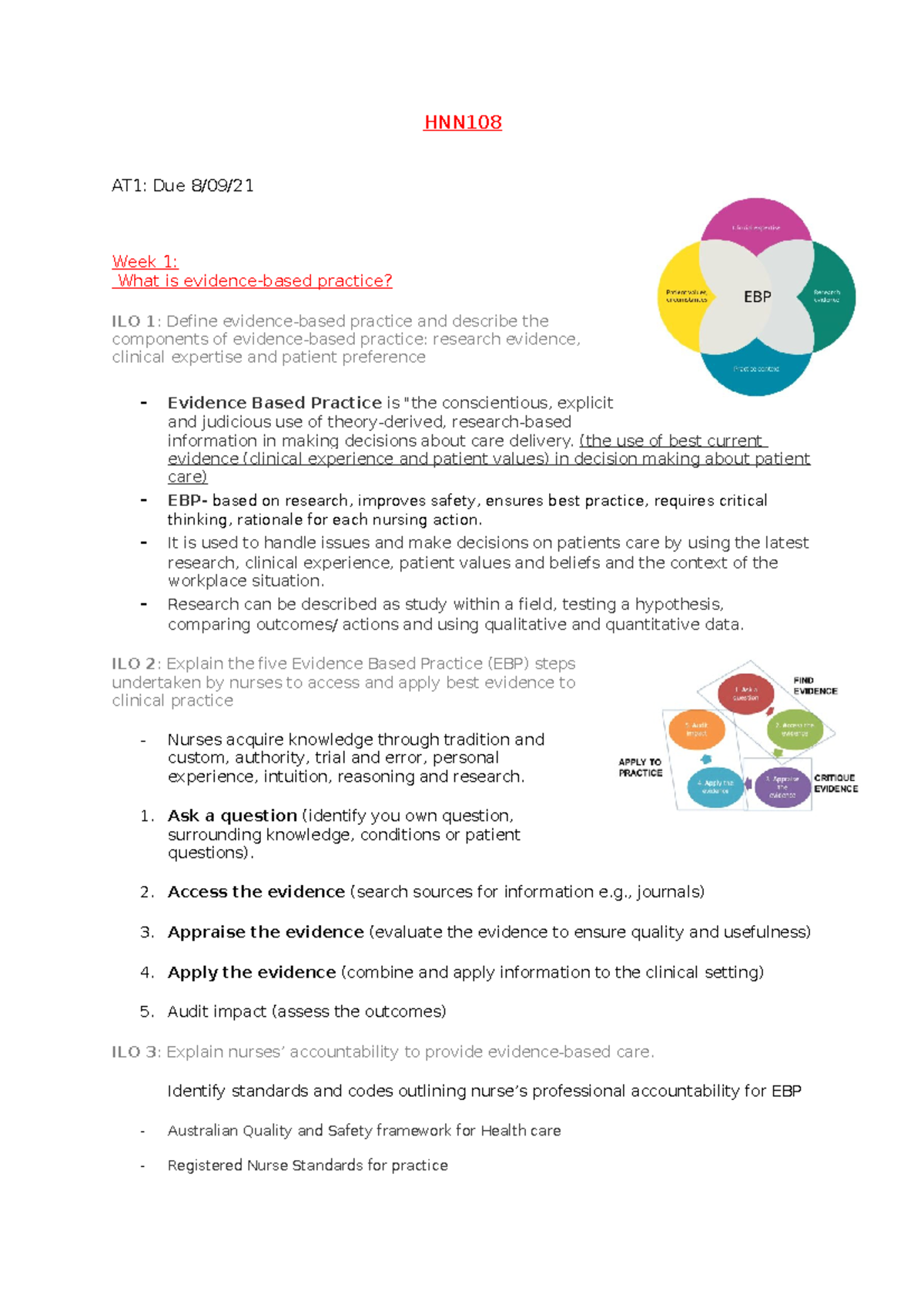 HNN108 - HNN AT1: Due 8/09/ Week 1: What is evidence-based practice ...