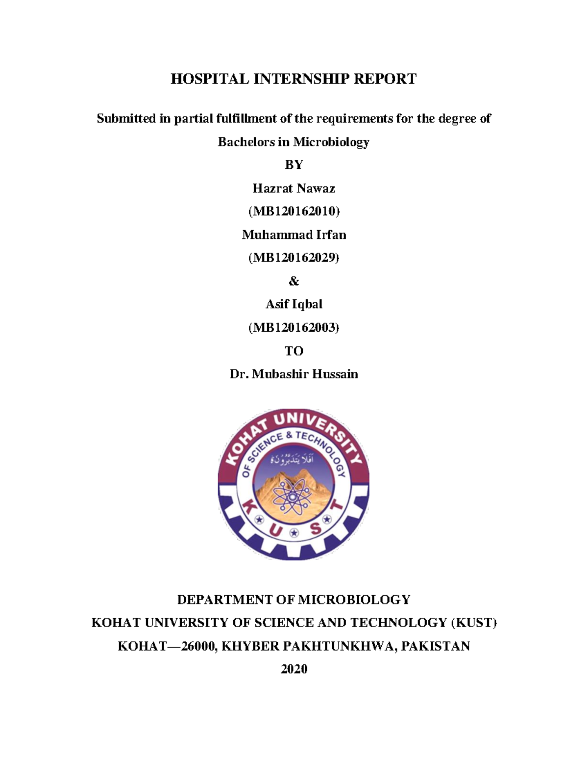 Hospital Internship Report New1 - HOSPITAL INTERNSHIP REPORT Submitted ...