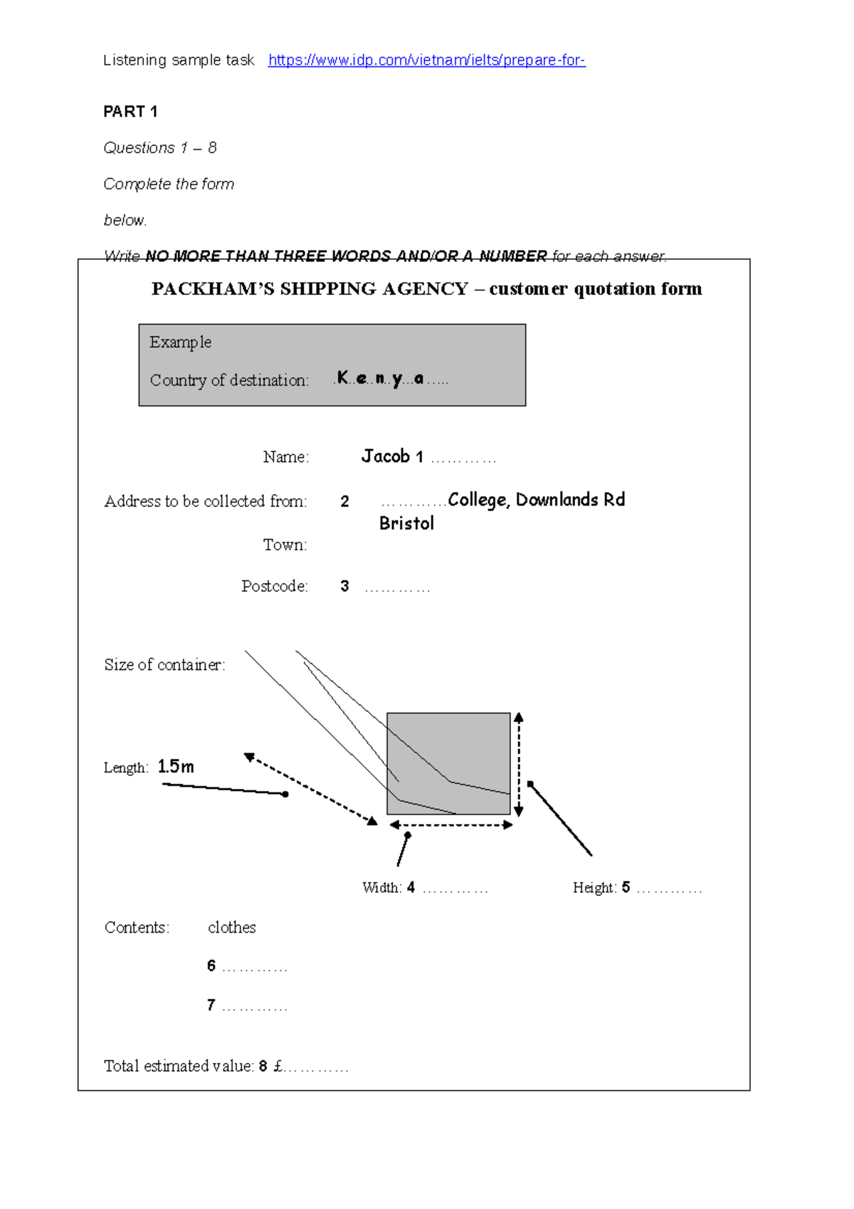 Listening Sample Task Form Completion - Listening sample task idp ...